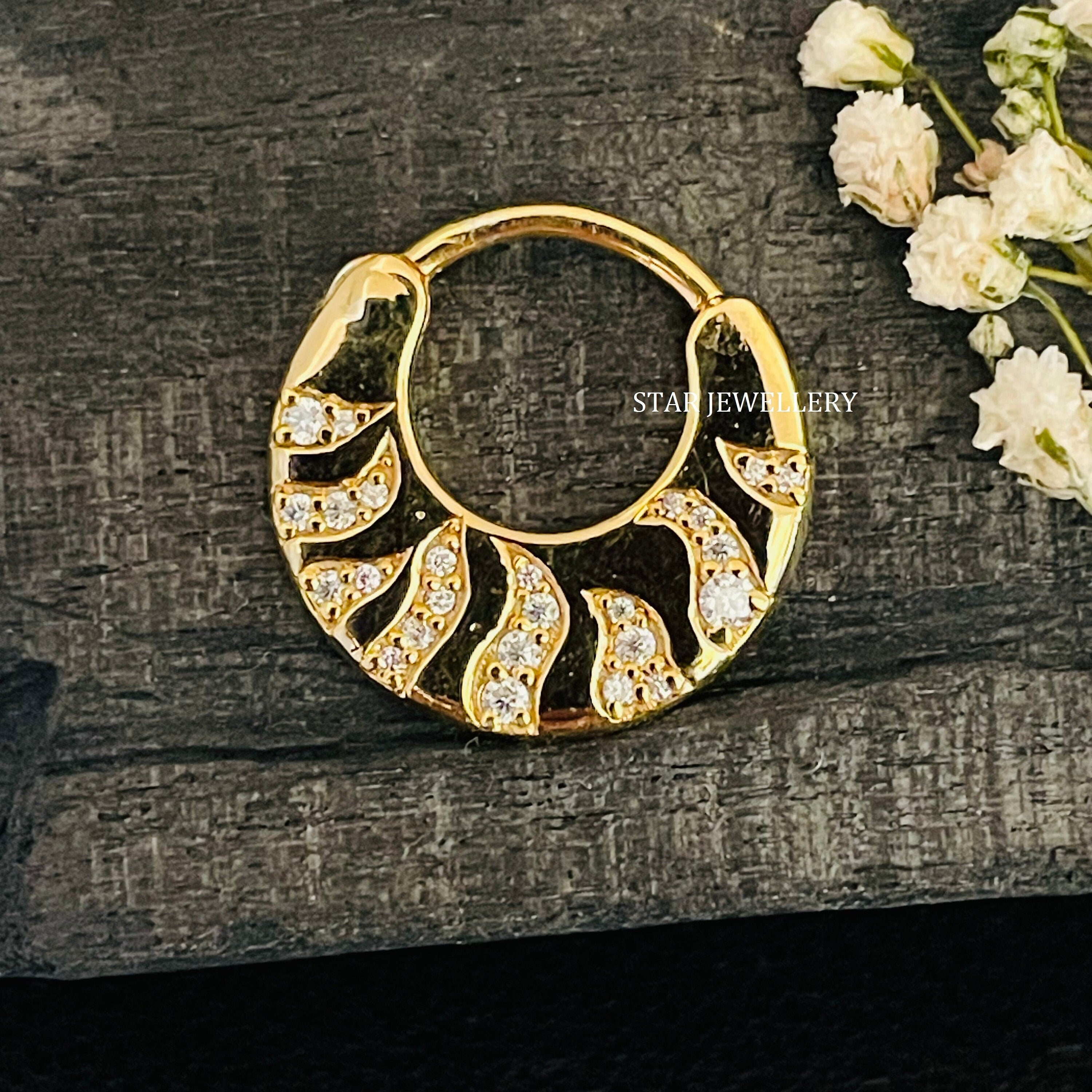 Natural Diamond Crescent Septum Fire Piercing – STAR JEWELRY